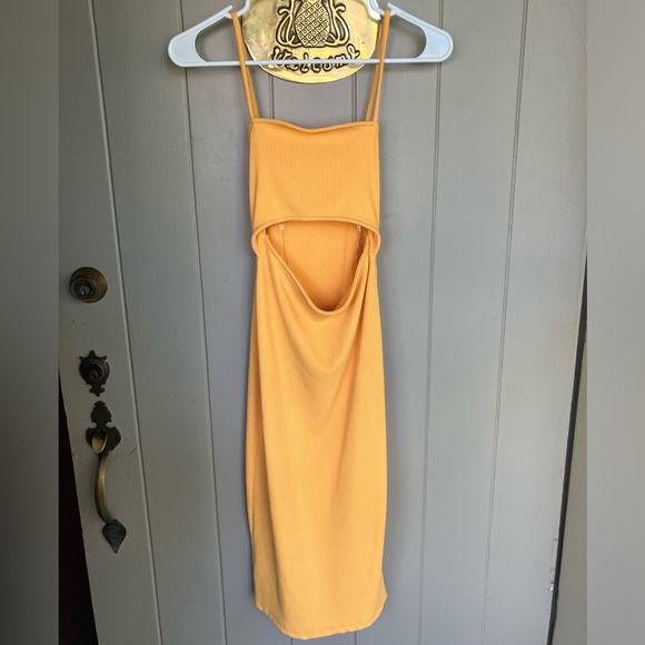 Dresses | Yellow Fitted Dress With Cutout | Poshmark